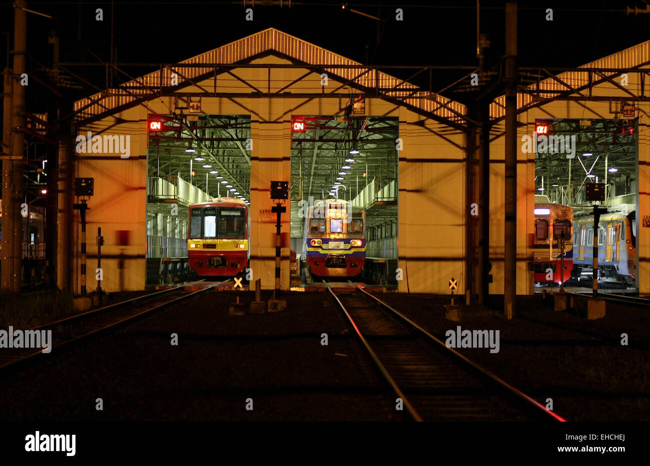 Depok, West Java, Indonesia. 12th Mar, 2015. Depok depot electric train ...