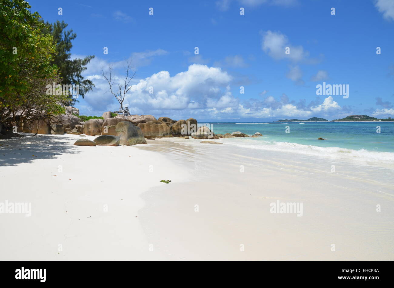 It's a beautiful sandy beach on Seychelles Islands. There are nice ...