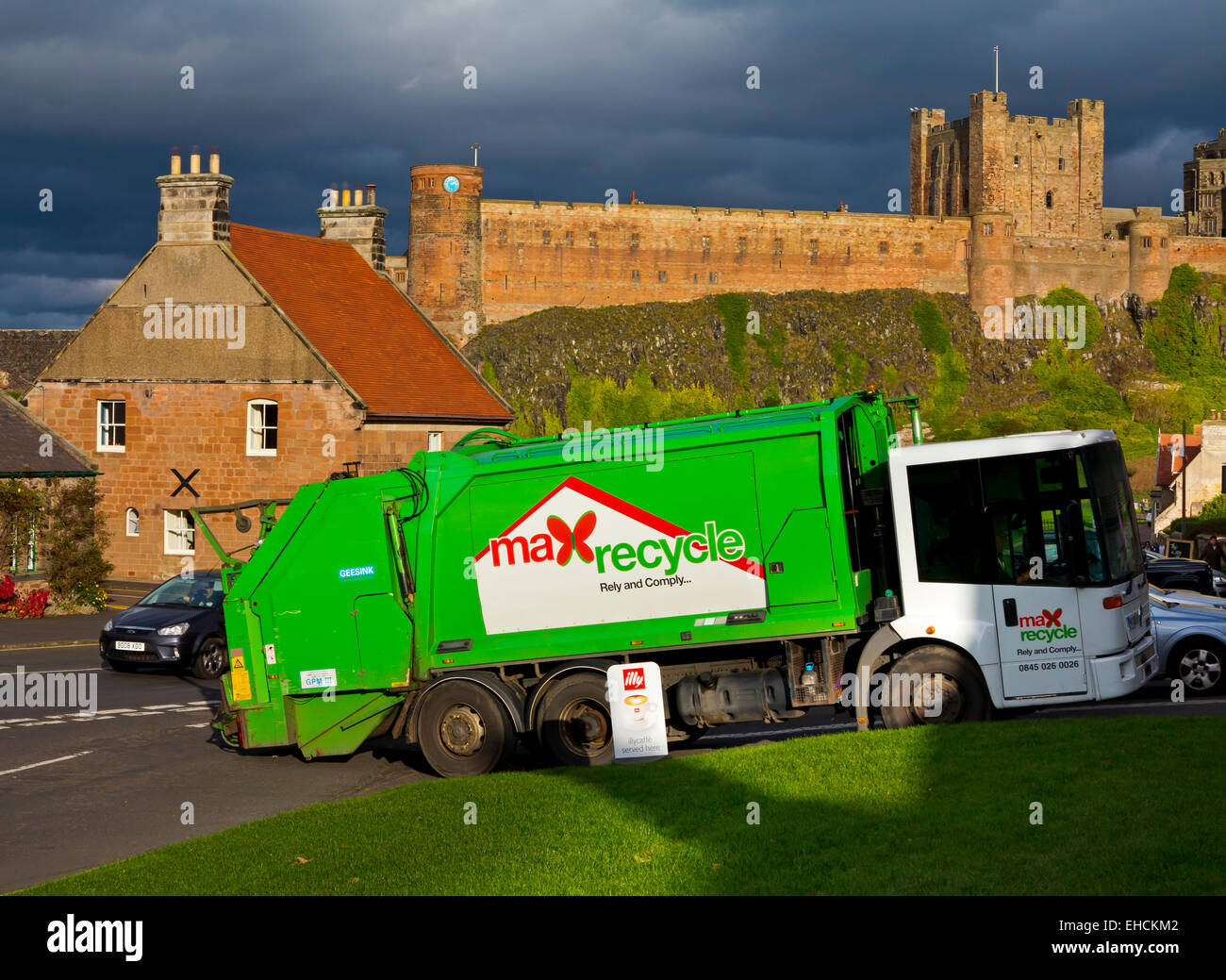 Domestic waste recycling lorry operated by Max Recycle in the village ...