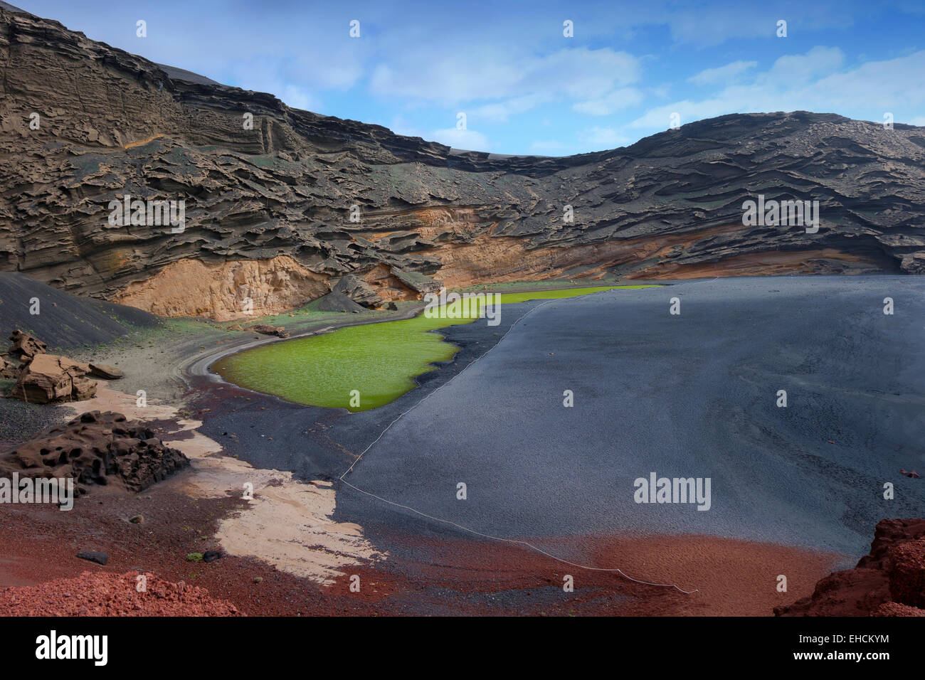 Green lagoon, Lago Verde, volcanic lake coloured green from algae, lava ...