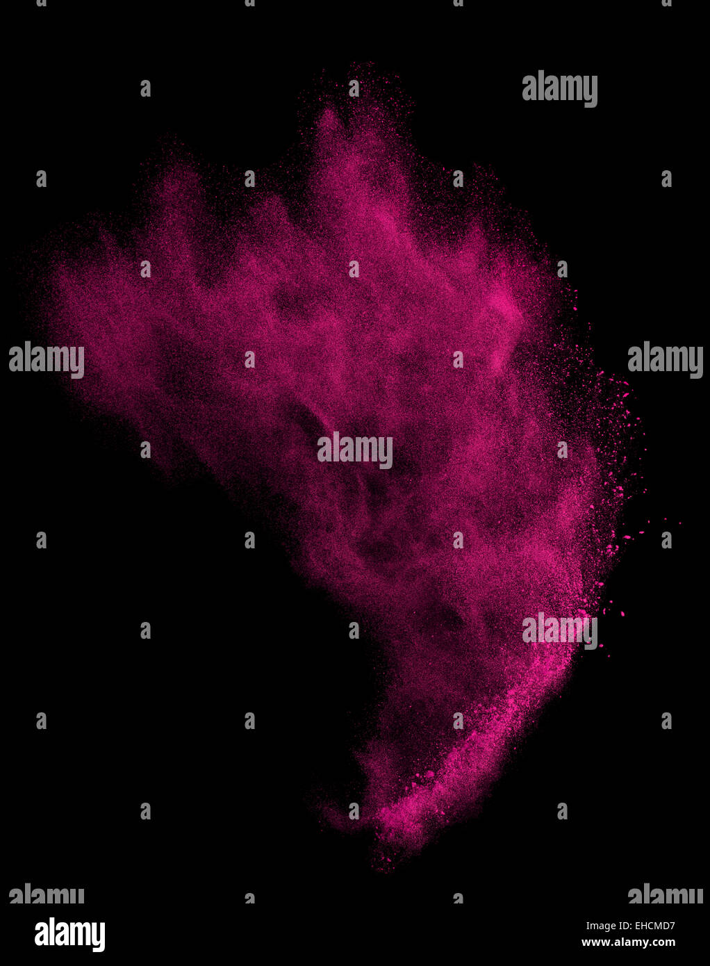 Freeze motion of pink dust explosion isolated on black background Stock ...