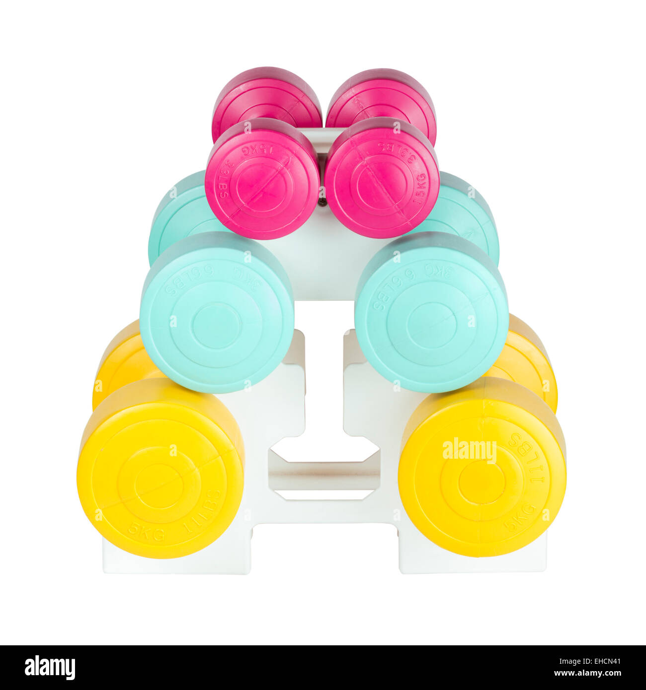 Dumbbells colorful white background Cut Out Stock Images & Pictures - Alamy