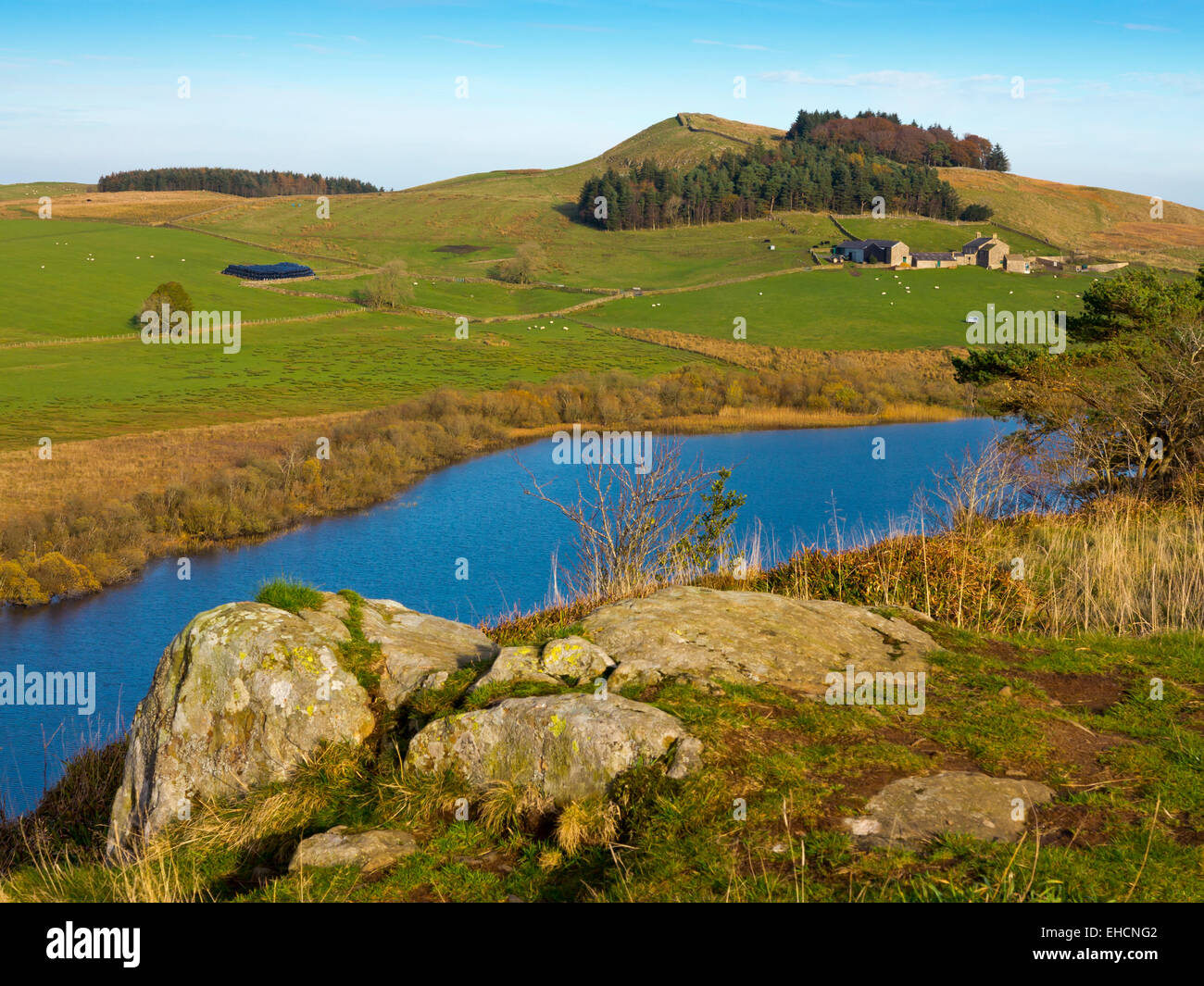 Highshield Crag near Steel Rigg with Crag Lough visible in distance in ...