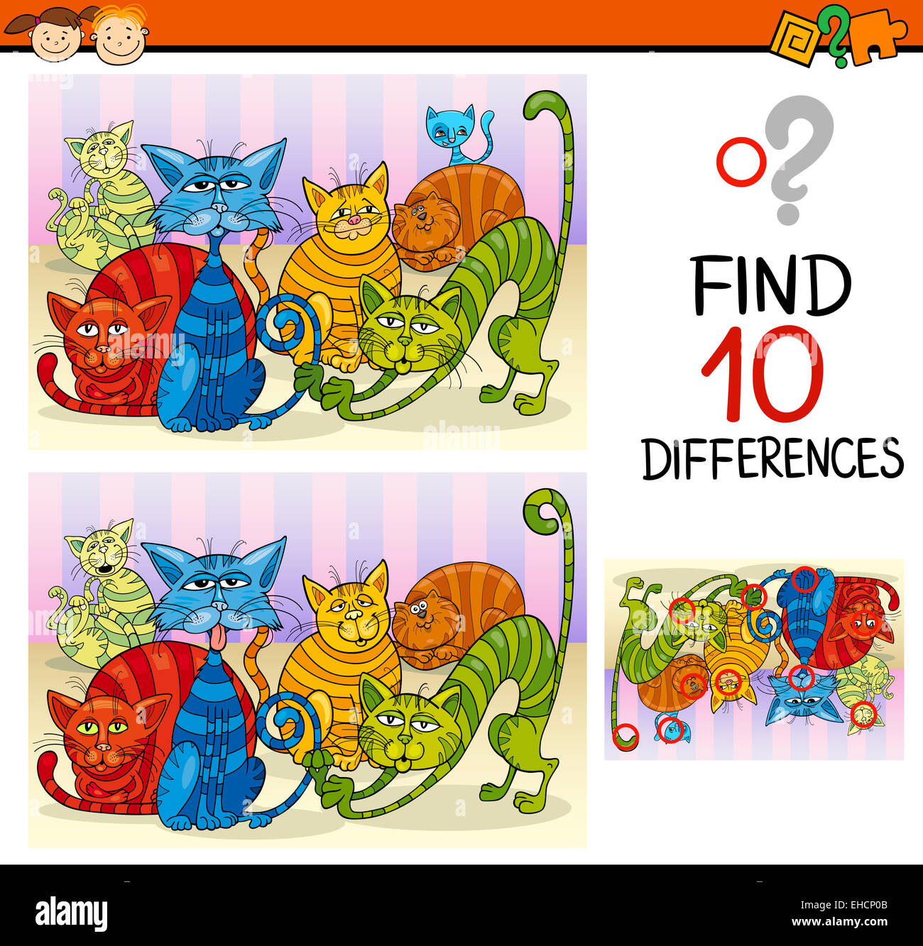 Cartoon Illustration of Finding Differences Educational Game for ...
