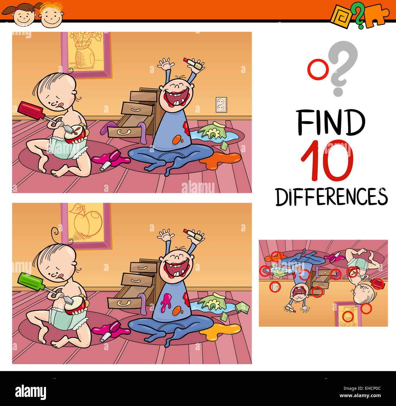 Cartoon Illustration of Finding Differences Educational Game for ...