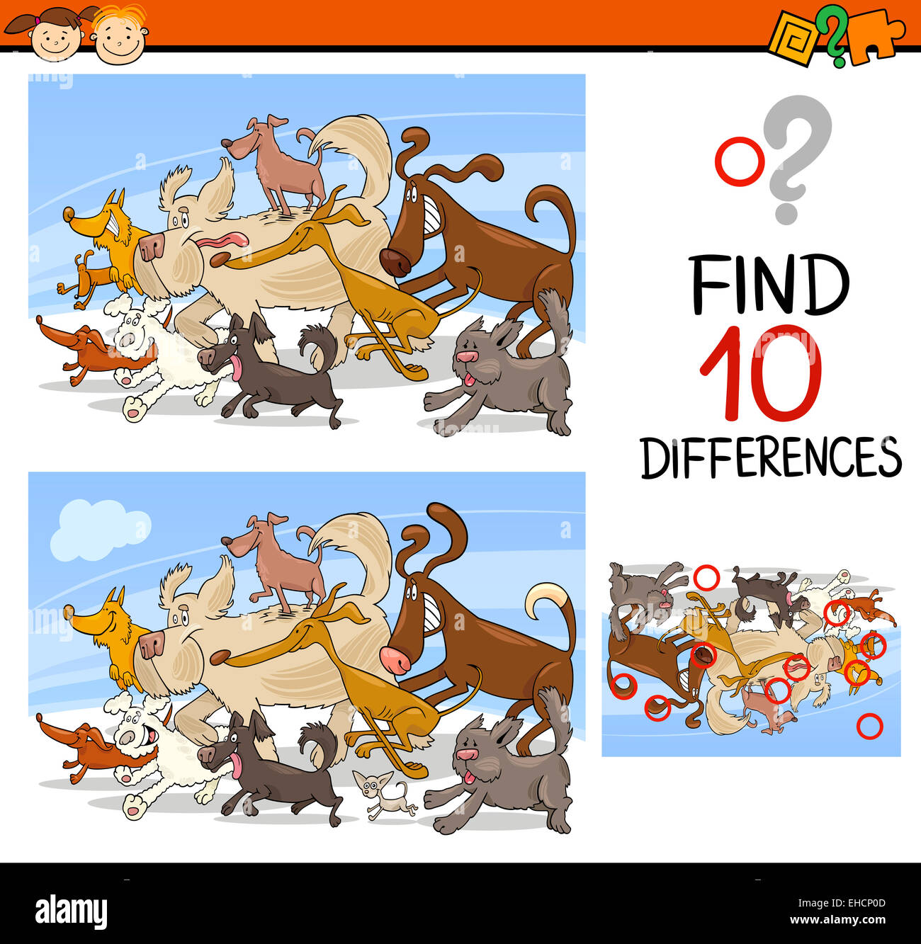 Cartoon Illustration of Finding Differences Educational Game for ...