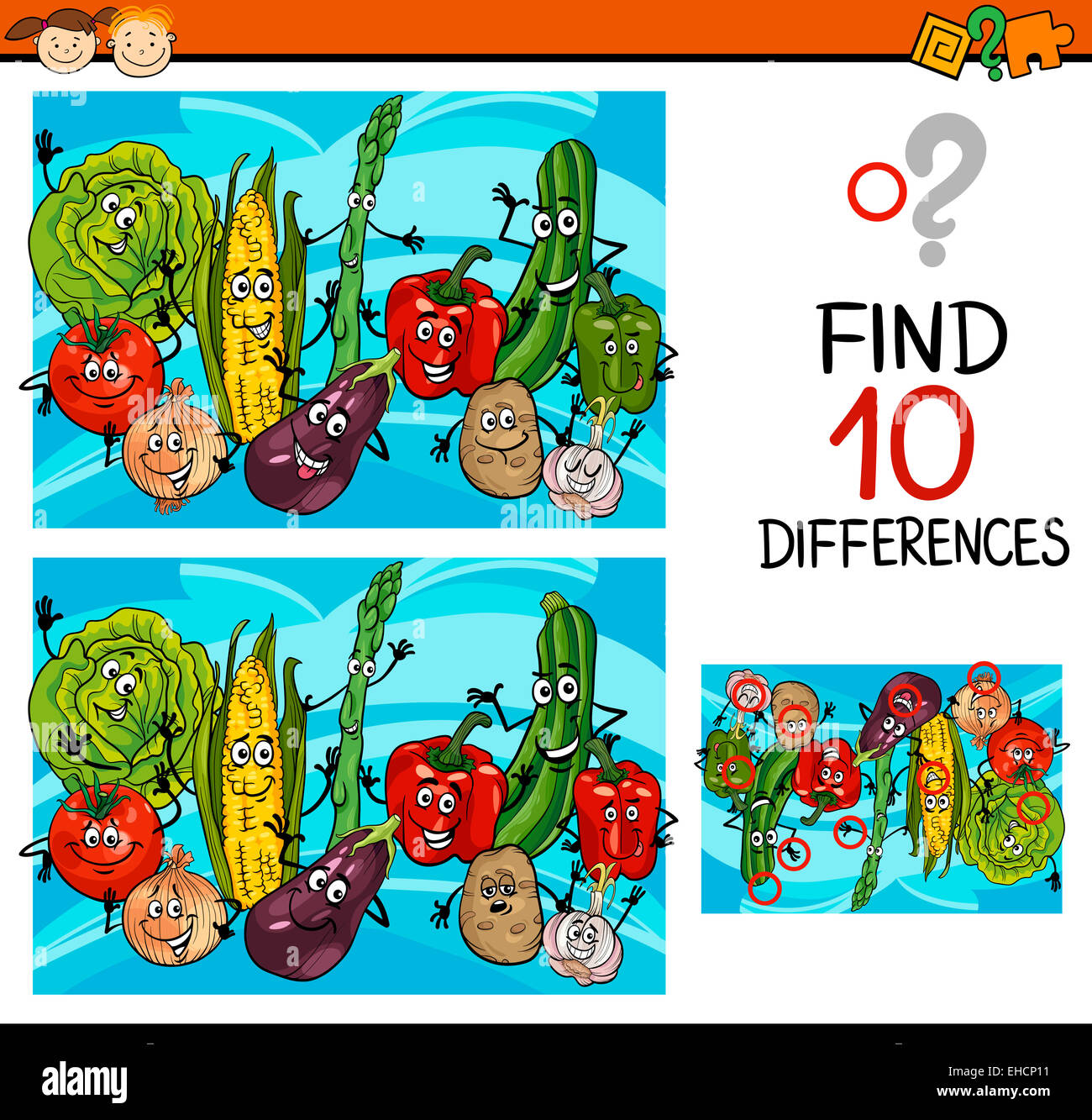 Cartoon Illustration of Finding Differences Educational Game for ...