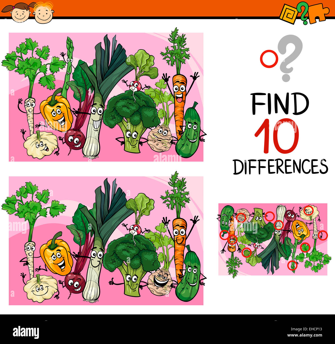 Cartoon Illustration of Finding Differences Educational Game for ...