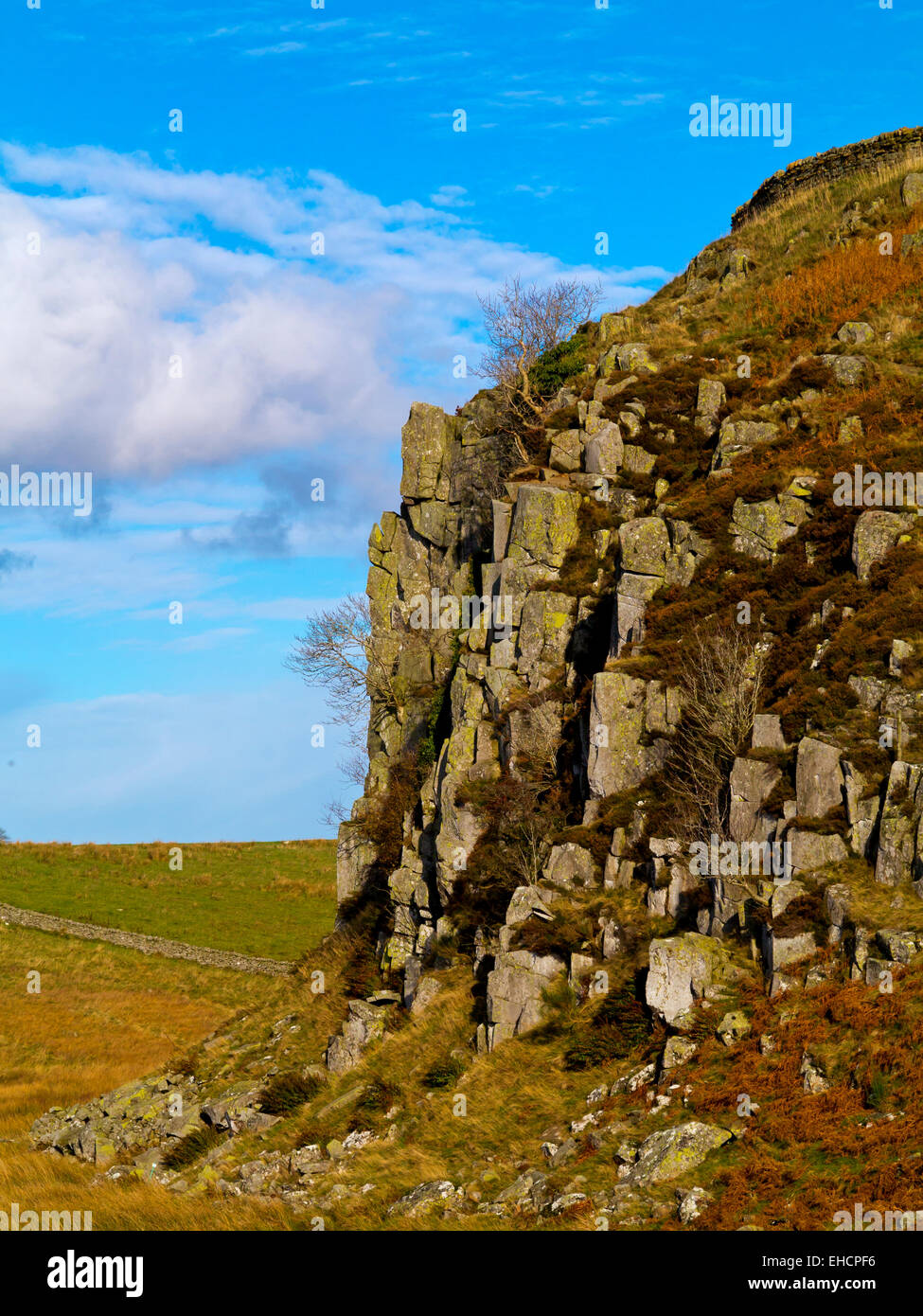 Peel Crags near Steel Rigg with a section of Hadrian's Wall visible ...