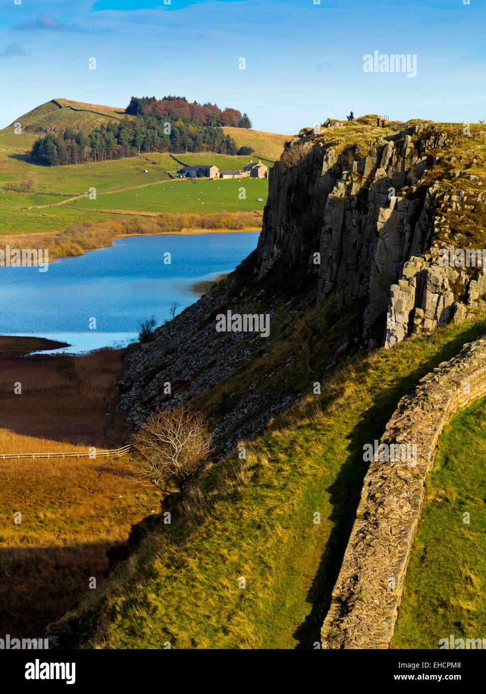 Hadrian's Wall near Steel Rigg with Crag Lough visible in distance in ...