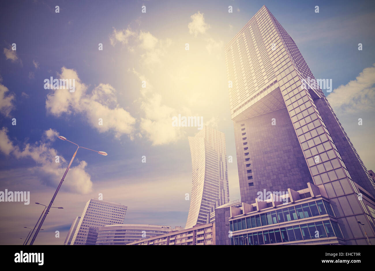 Urban landscape in retro style, Warsaw skyline, Poland Stock Photo - Alamy