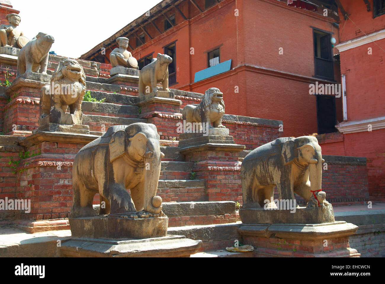 Old buddhistic statues on Bhaktapur Square. Kathmandu, Nepal Stock ...