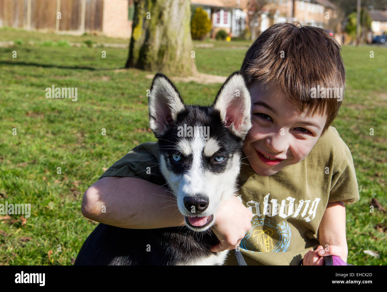 Child hugging his puppy Stock Photo - Alamy