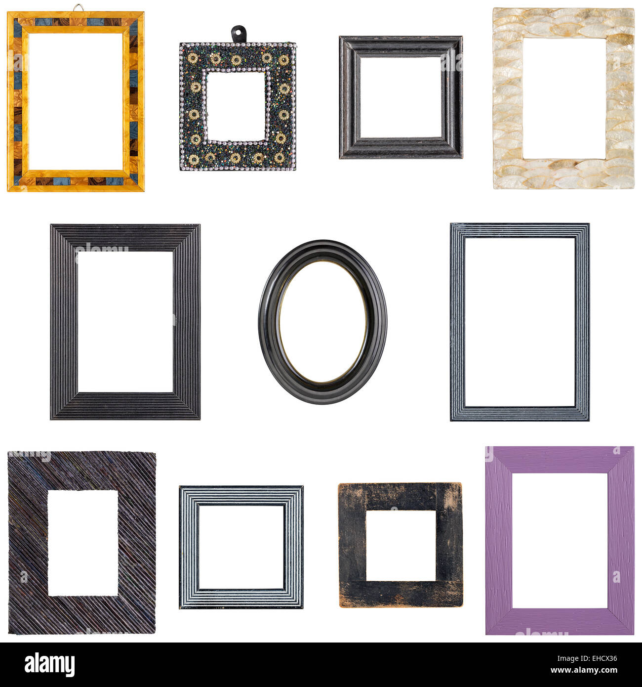collection of unusual picture frames, isolated on white Stock Photo - Alamy