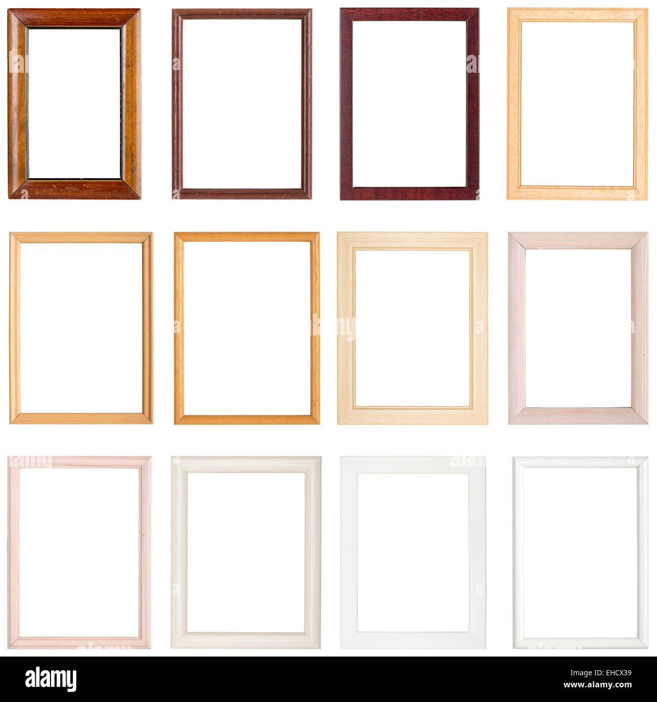 collection of simple wooden picture frames, isolated on white Stock ...