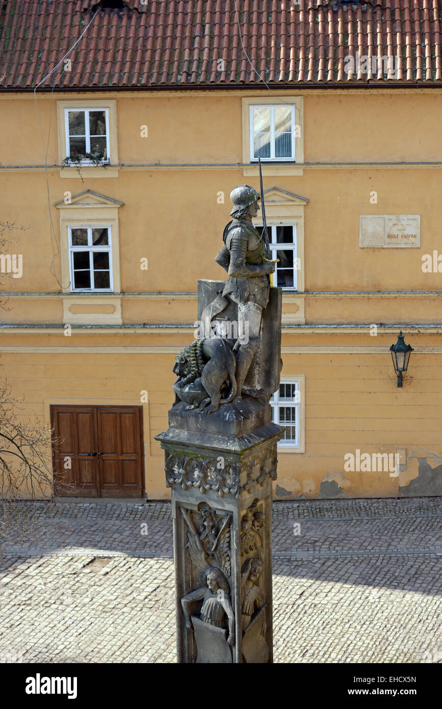 The sandstone statue of knight Bruncvik on the pillar of Charles Bridge ...
