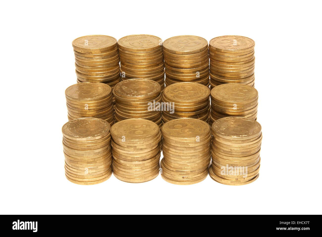 Stack of golden coins isolated on white Stock Photo - Alamy