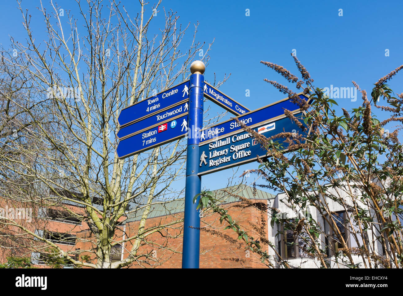 Direction signs for pedestrians in the centre of Solihull in the West ...