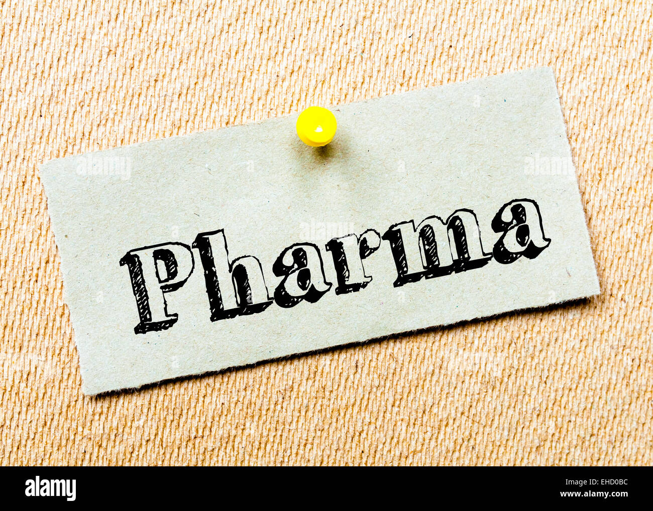 Recycled paper note pinned on cork board. Pharma Message. Concept Image ...