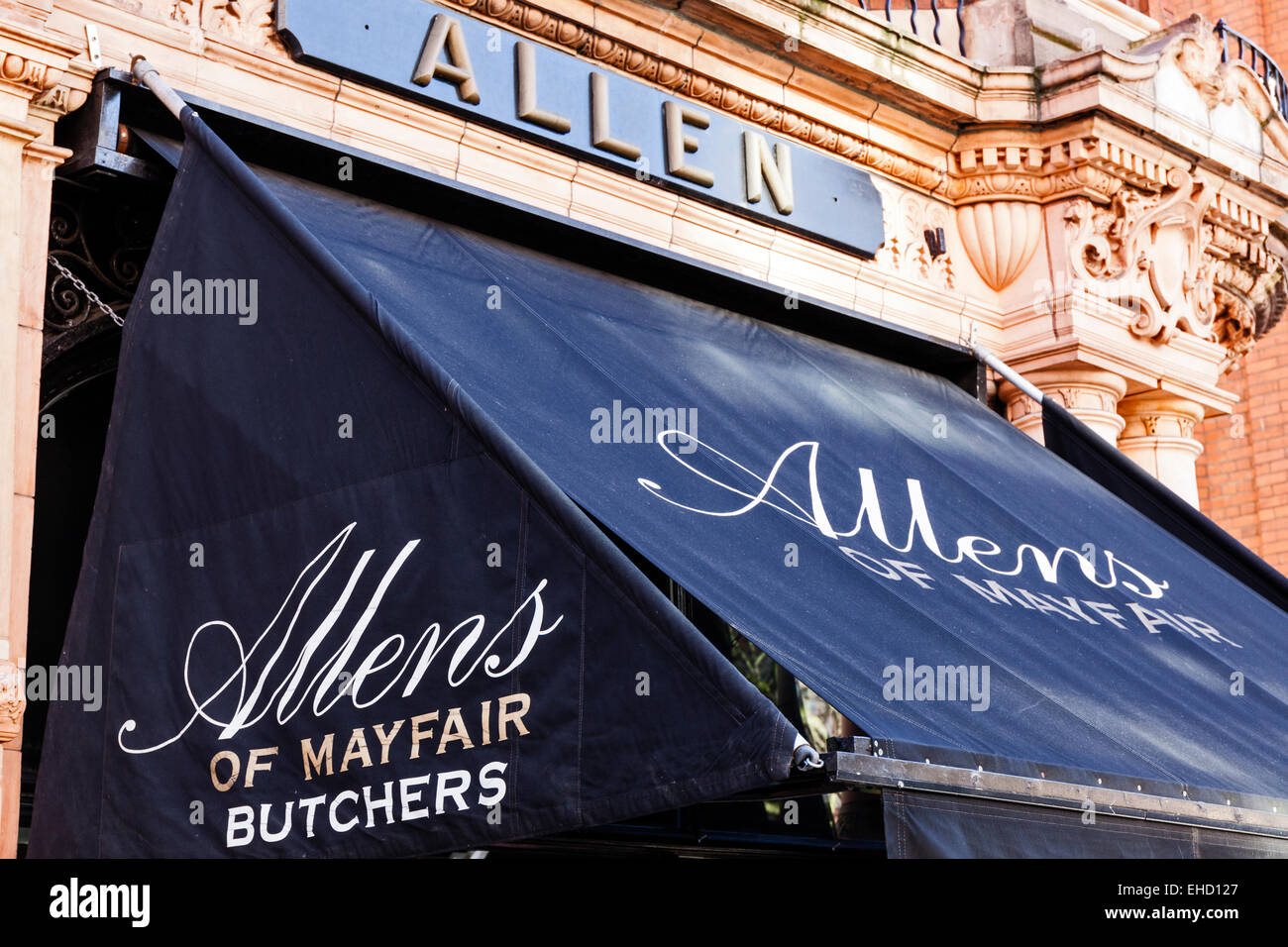Exterior awning advertising Allens of Mayfair, the oldest butcher's ...