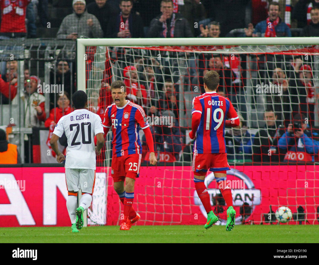 MUNICH, GERMANY - MARCH 11: Bayern Munich's forward Thomas Muller ...