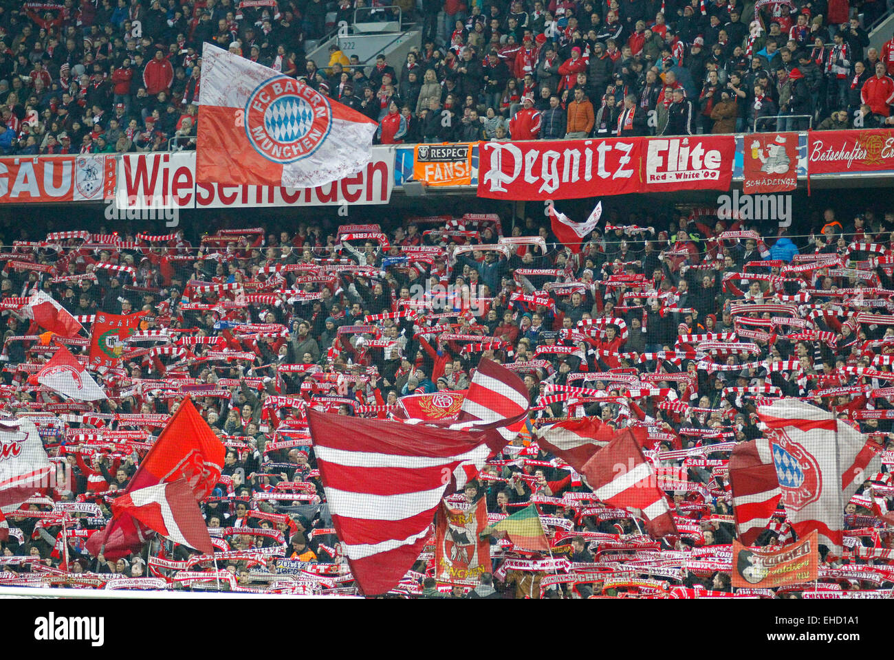MUNICH, GERMANY - MARCH 11: Bayern Munich fans during the UEFA ...