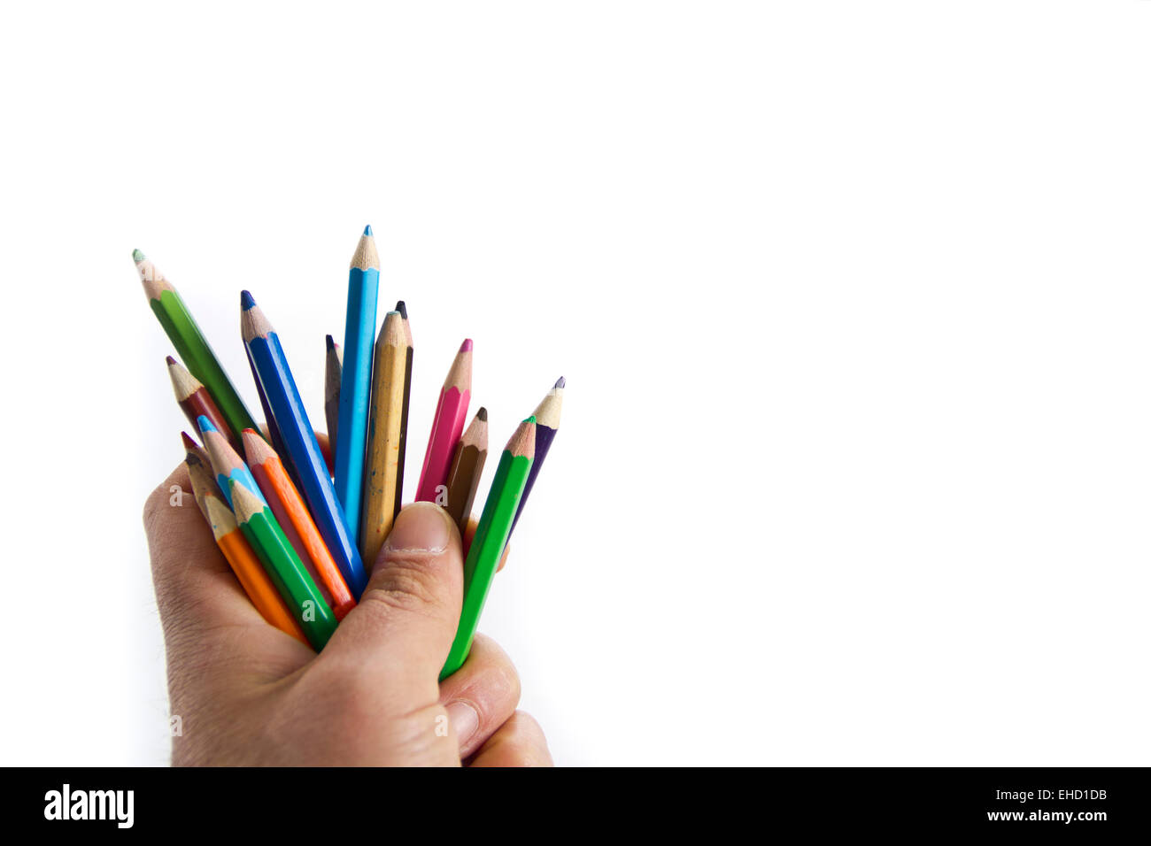 hand holding colorful pencils isolated on white background Stock Photo ...