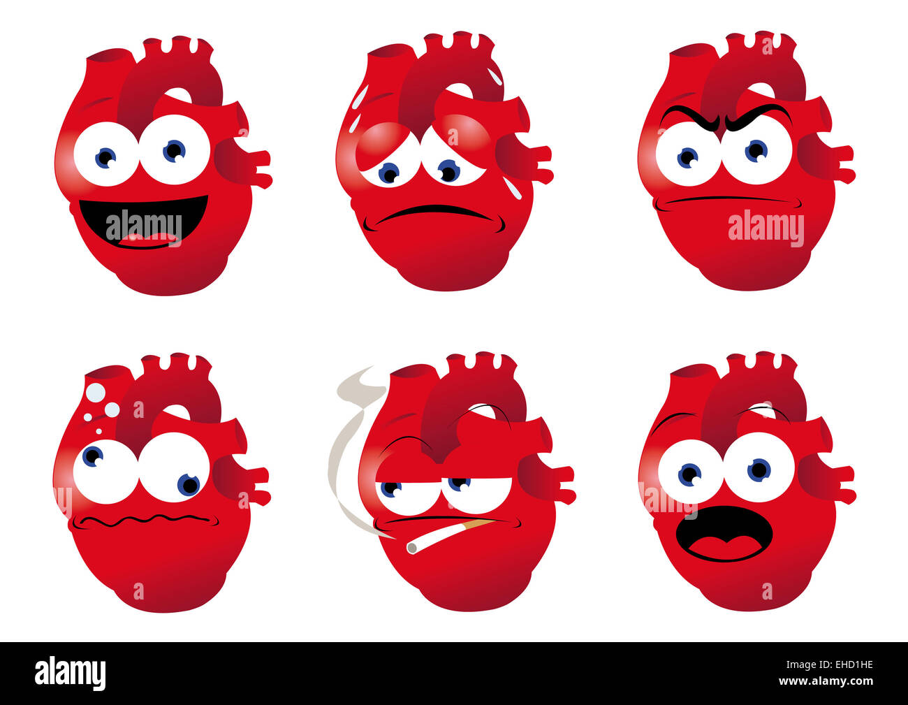 a vector cartoon representing a funny human heart in different poses ...
