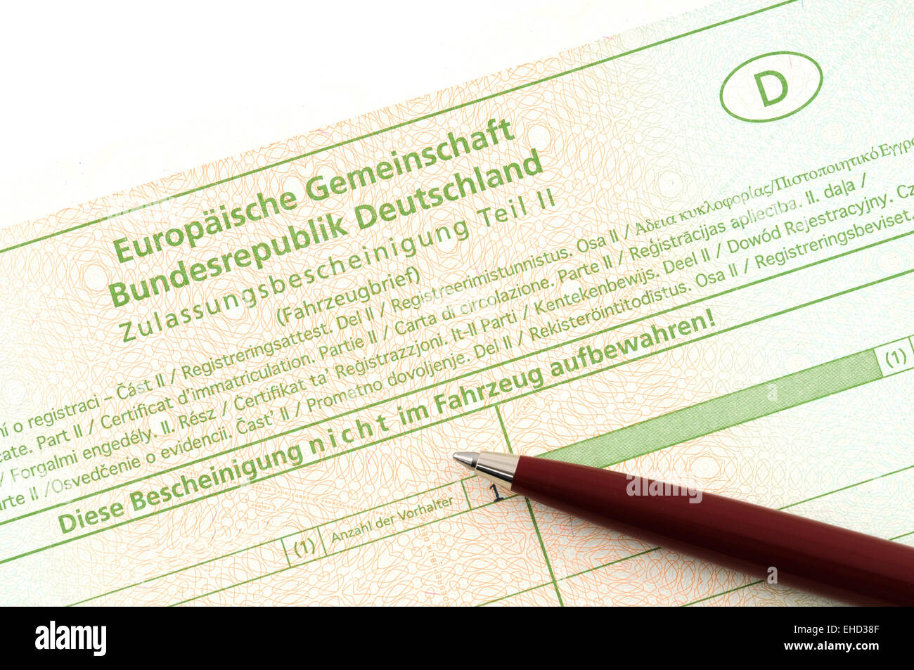 Vehicle Registration Certificate For Car High Resolution Stock ...