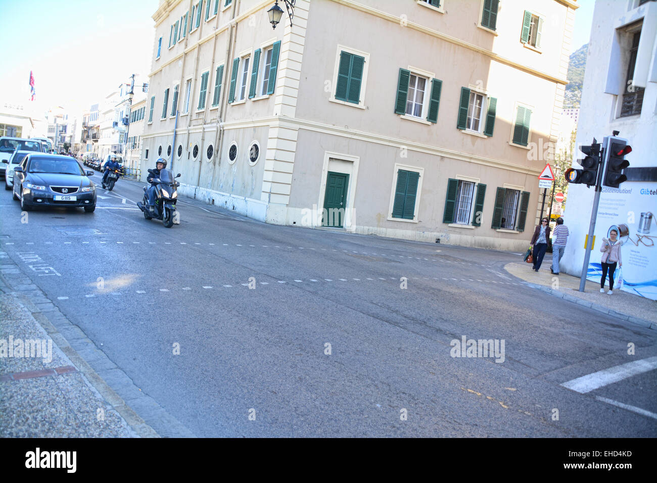 Gibraltar. 12th March, 2015. Pictured traffic stopped at Line Wall Road ...