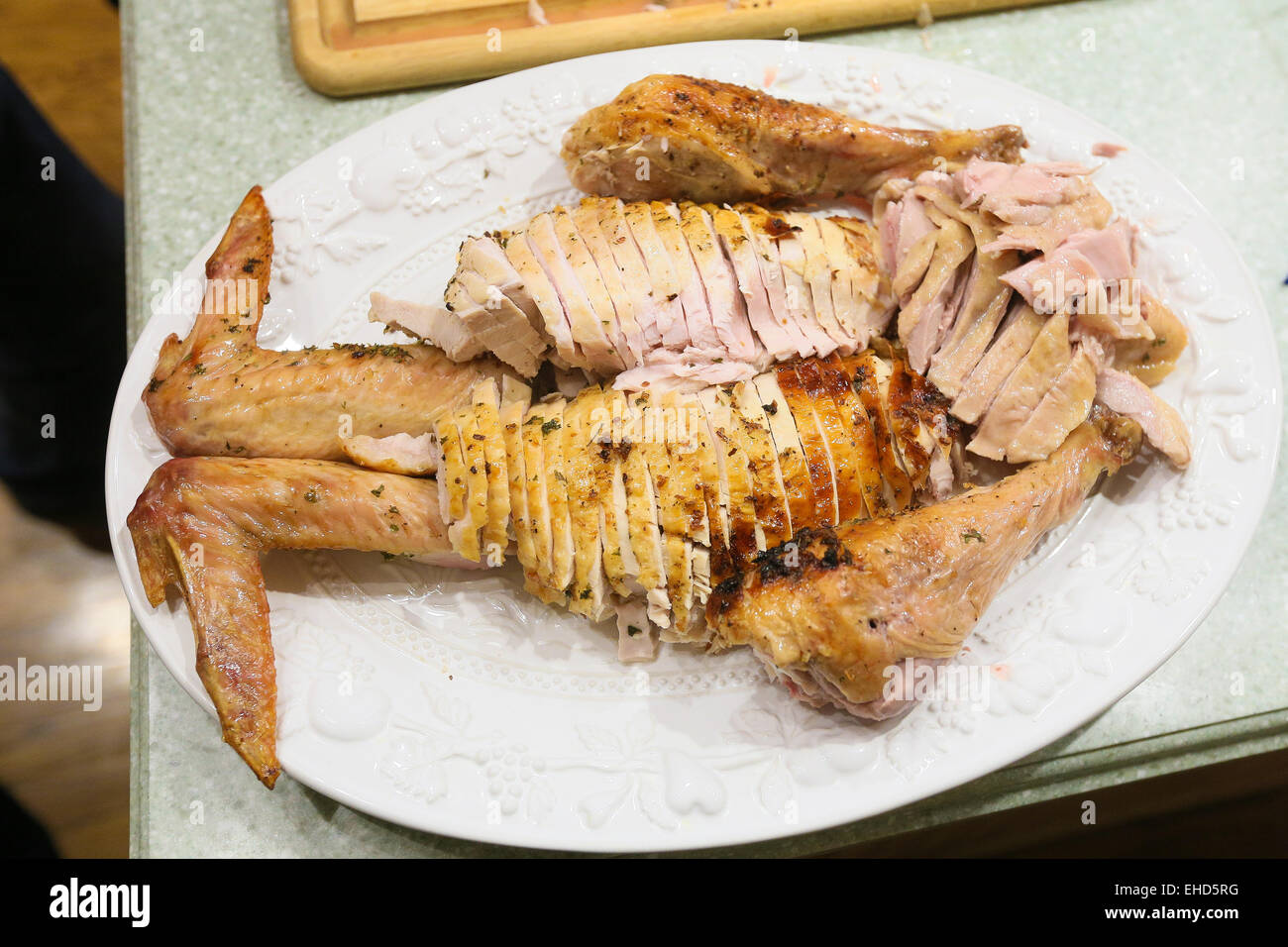 A traditional Thanksgiving turkey is pictured on a table in New York ...