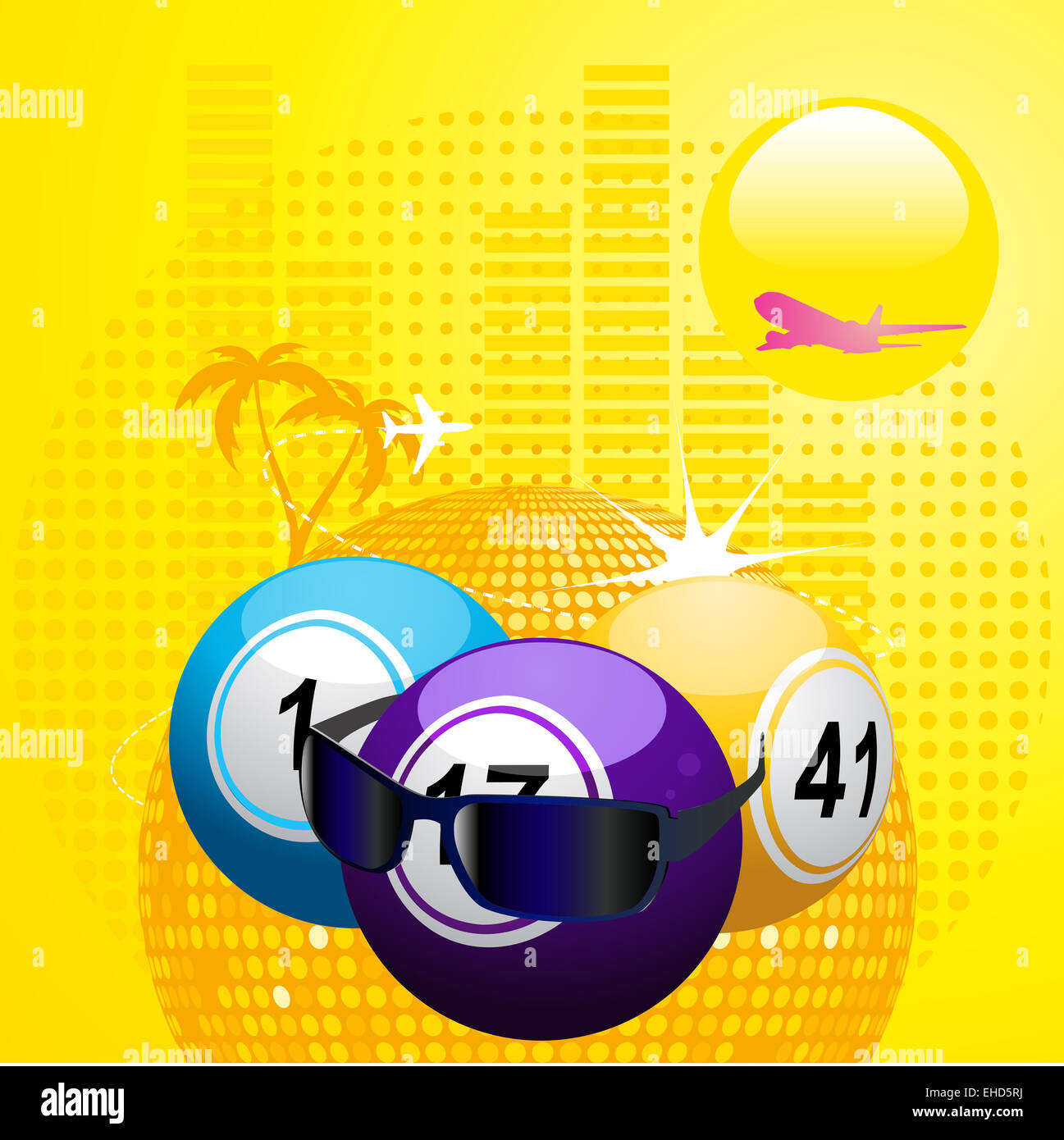 Bingo Balls with Sunglasses on Abstract Summer Background Stock Photo ...