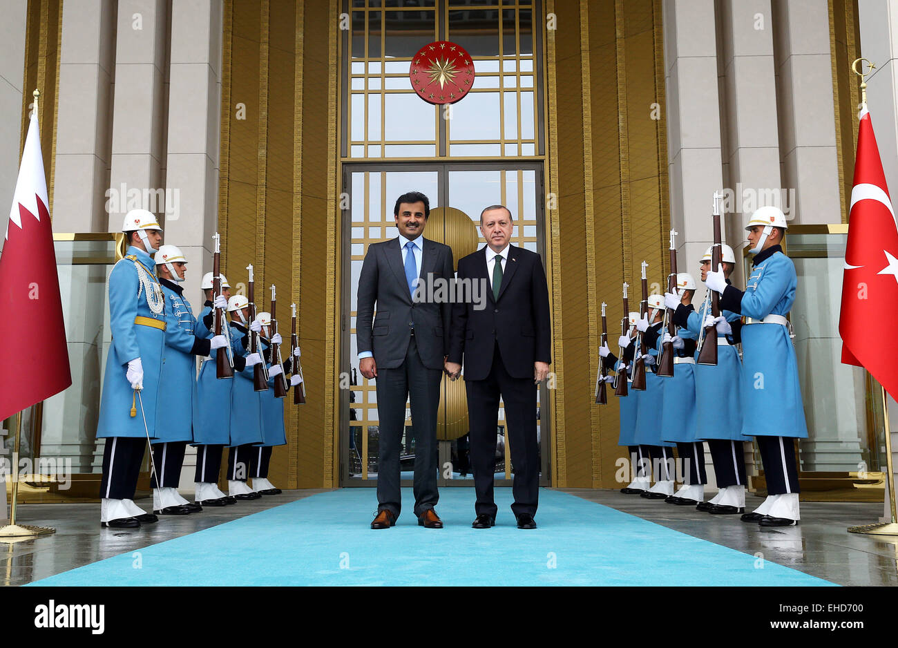 Ankara, Turkey. 12th Mar, 2015. Sheikh Tamim bin Hamad al-Thani (L ...