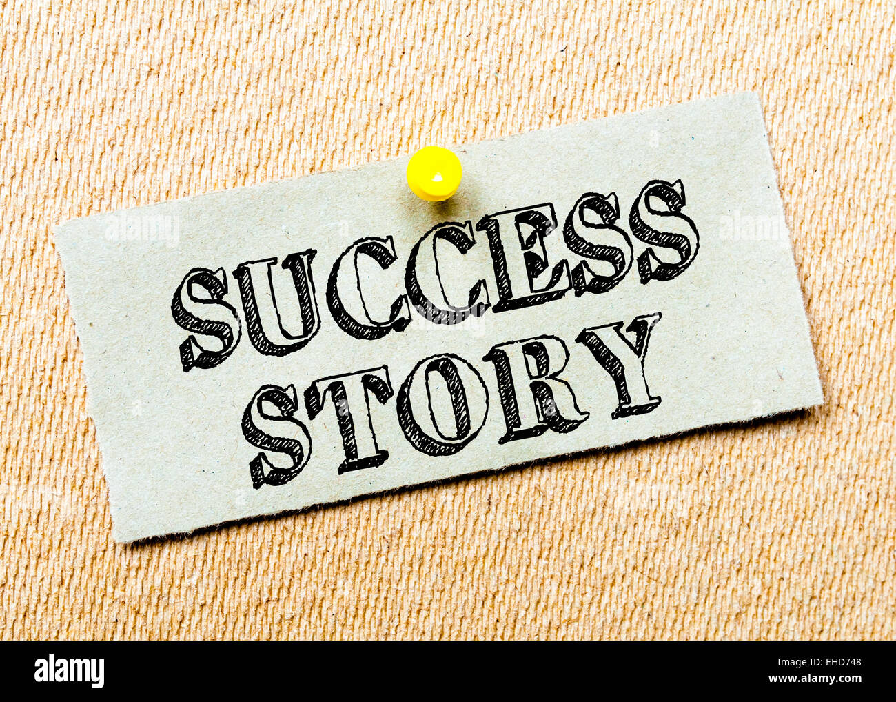 Recycled paper note pinned on cork board. Success Story Message ...
