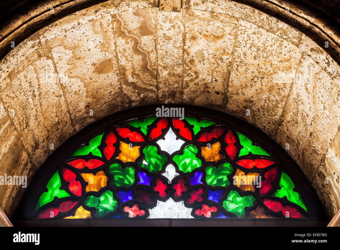 Stained glass window inside the great Mosque of Muhammad Ali Pasha or ...