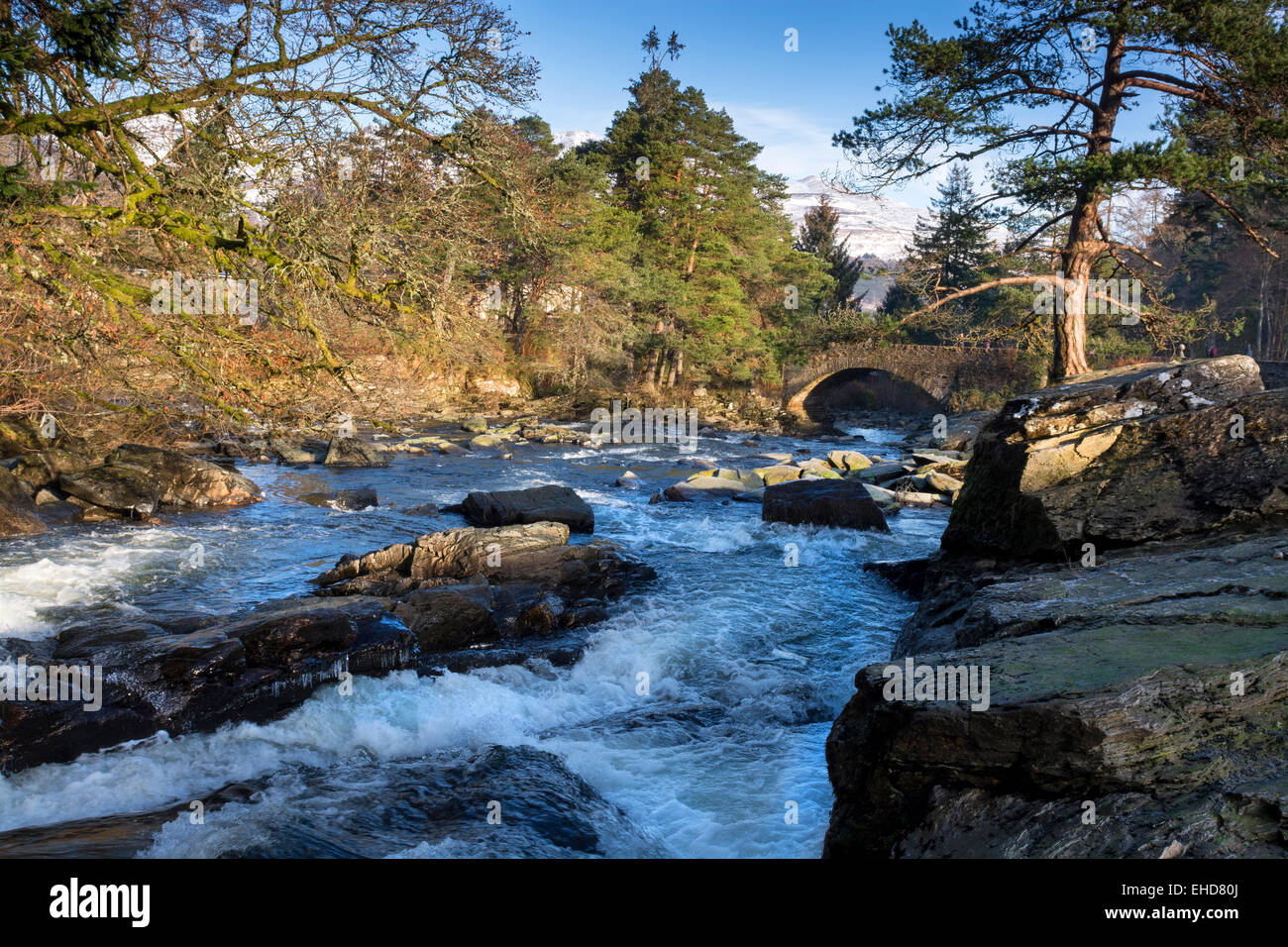 killin and the falls of dochart waterfall in winter with bridge Stock ...