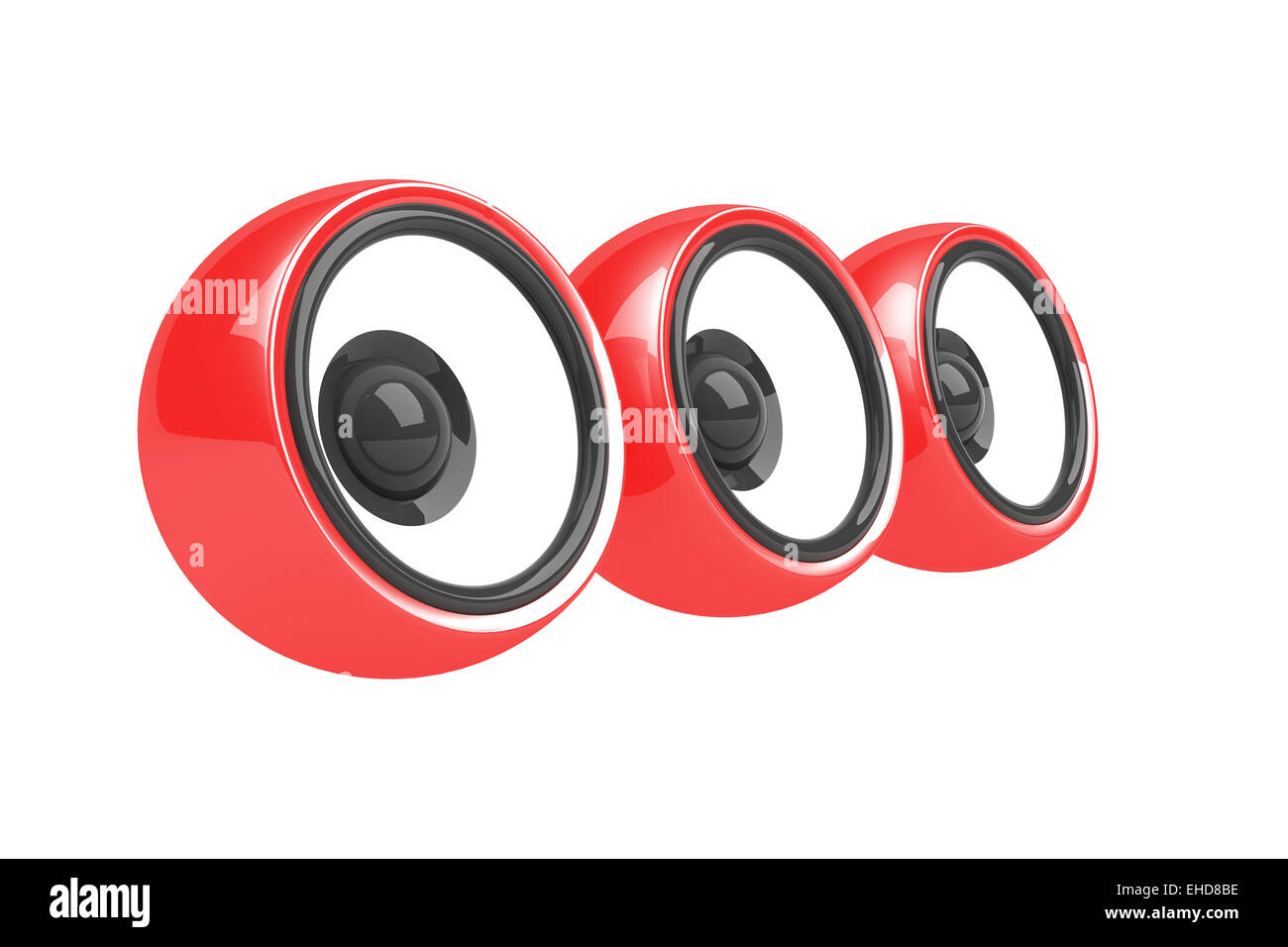 three red speakers audio system isolated Stock Photo - Alamy