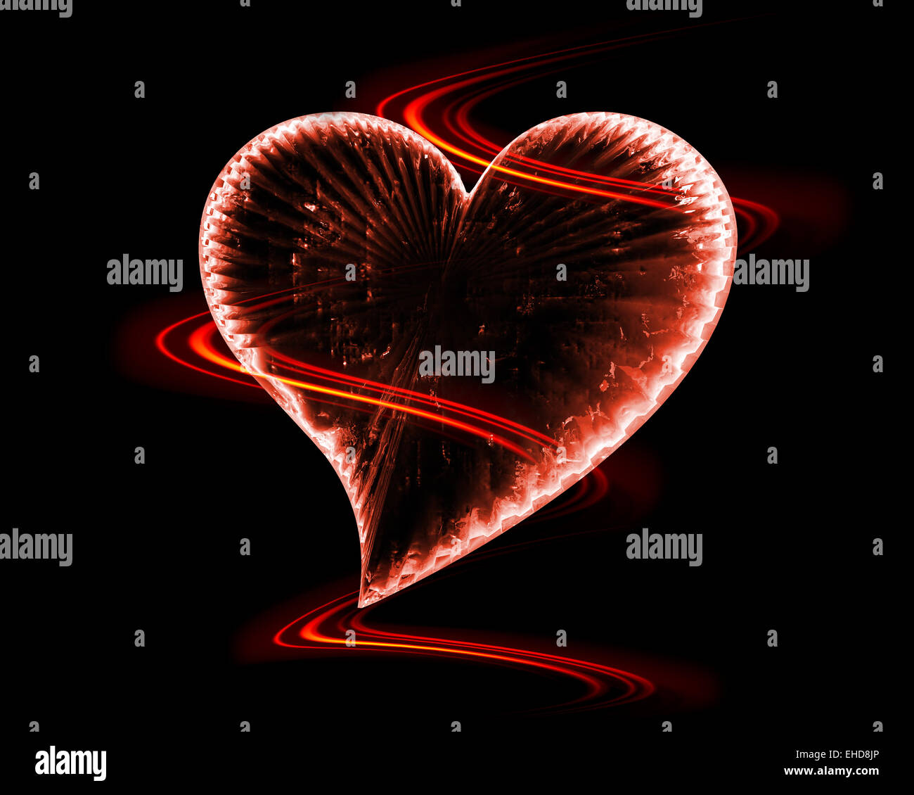red icy heart with fiery waves around Stock Photo - Alamy