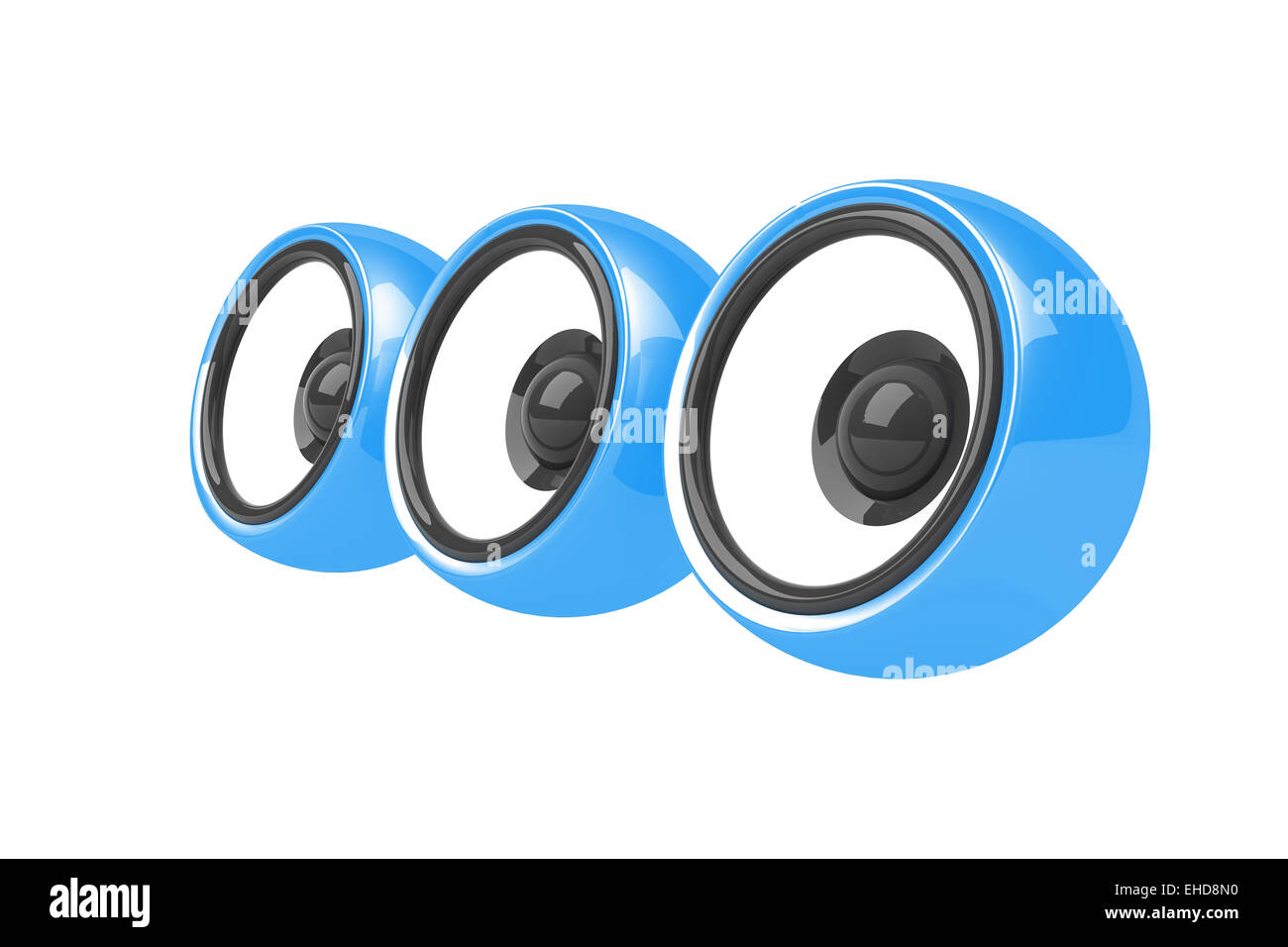 three blue speakers. audio system isolated Stock Photo - Alamy