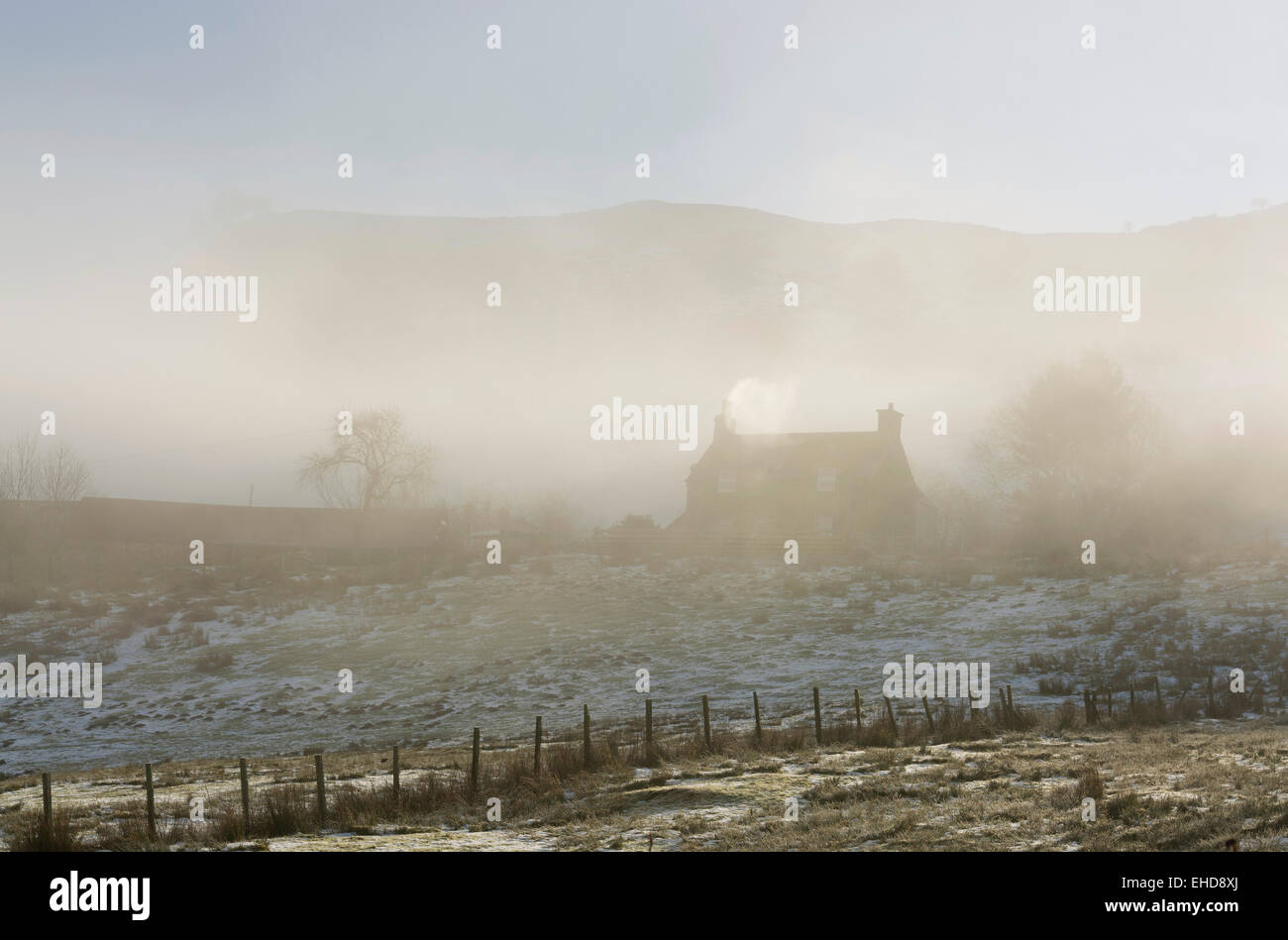 secluded cottage in ethereal mood with mystical lost in the mists of ...