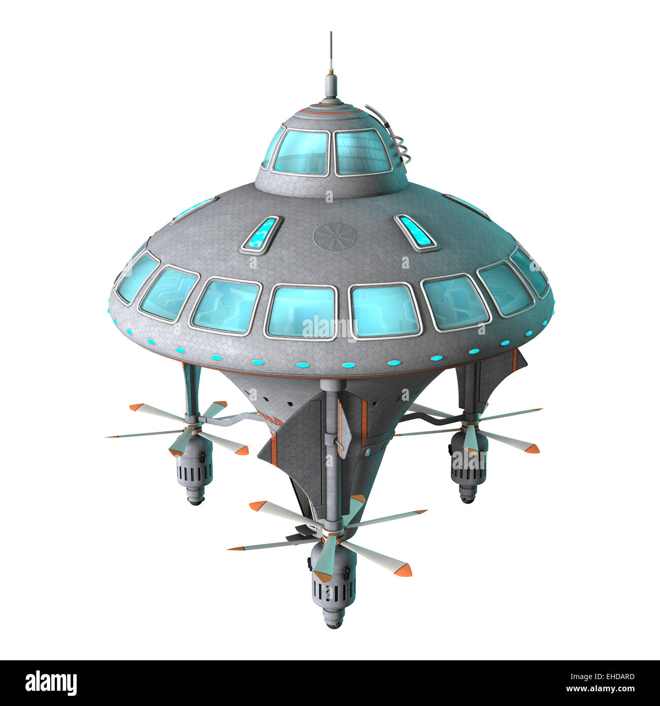 3D digital render of a science fiction flying machine isolated on white ...