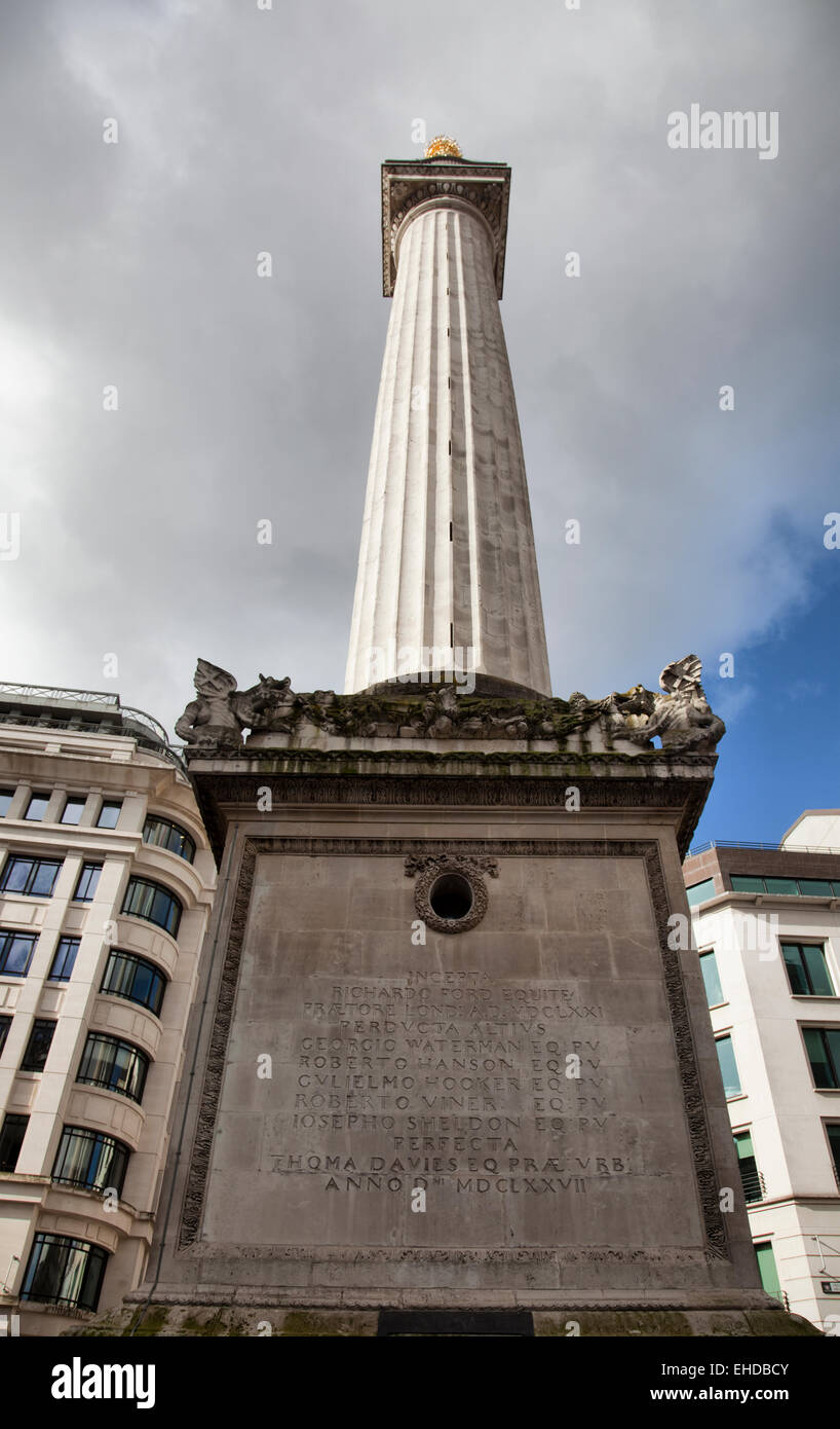 Financial district with monument to the great fire of london hi-res ...