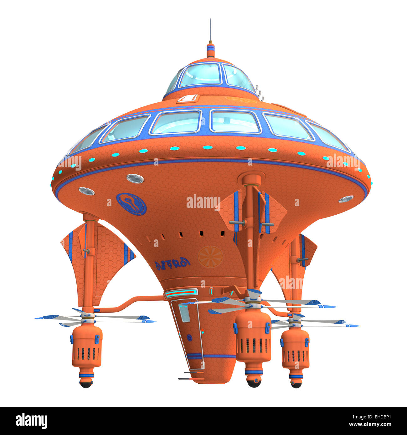 3D digital render of a science fiction flying machine isolated on white ...