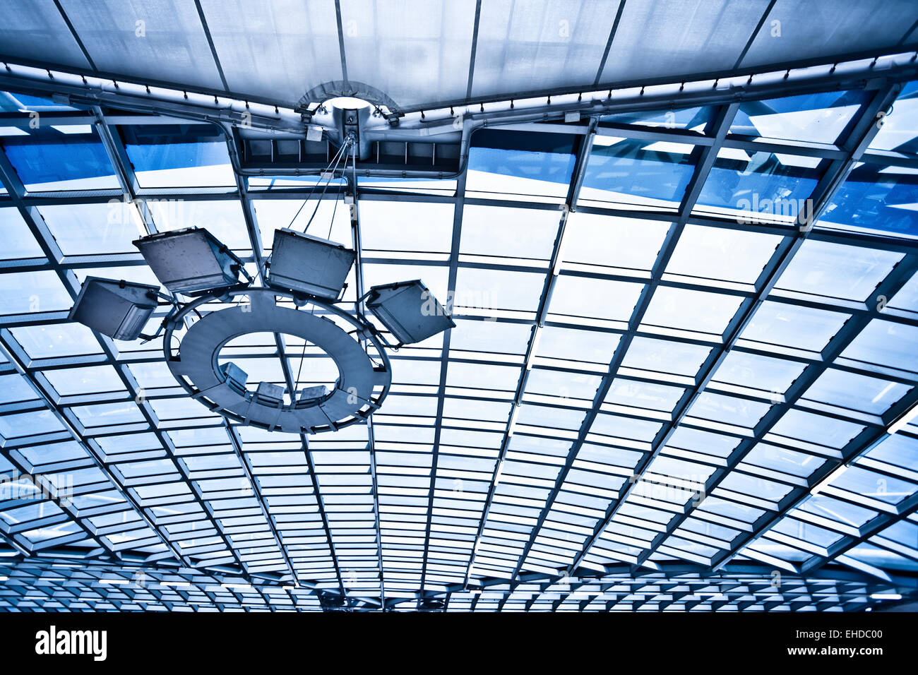 Abstract blue ceiling background with lamps Stock Photo - Alamy