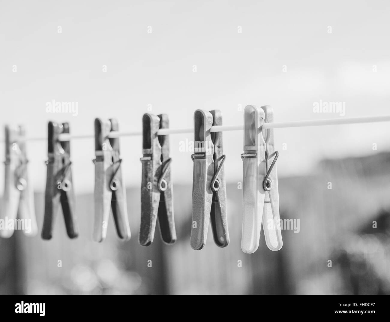 Washing line and pegs Black and White Stock Photos & Images - Alamy