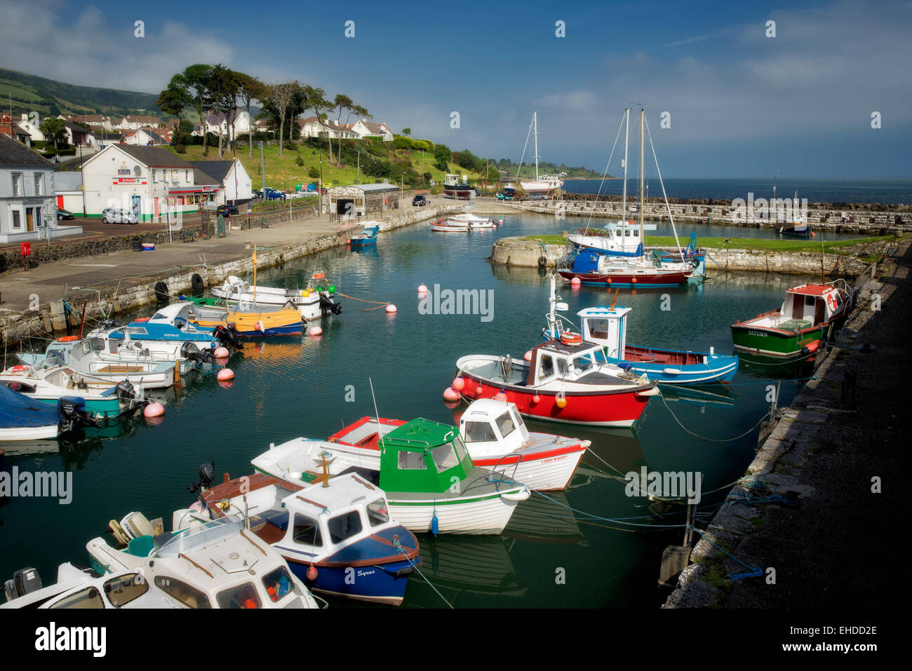 Boats in Carnlough Harbor. Carnlough, Northern Ireland Stock Photo - Alamy