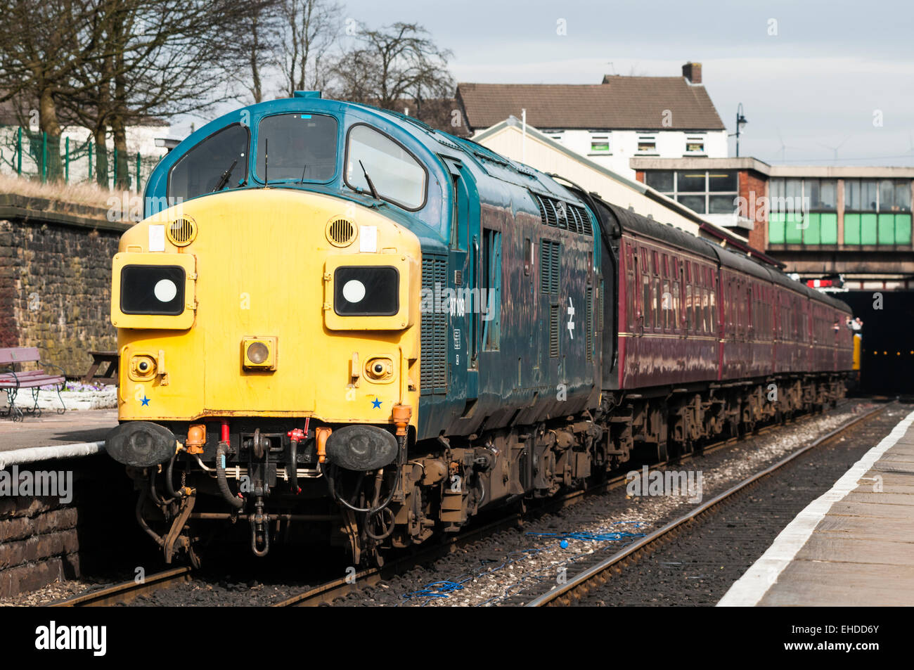 Class 37 loco in BR Blue colour scheme with a passenger train on the ...