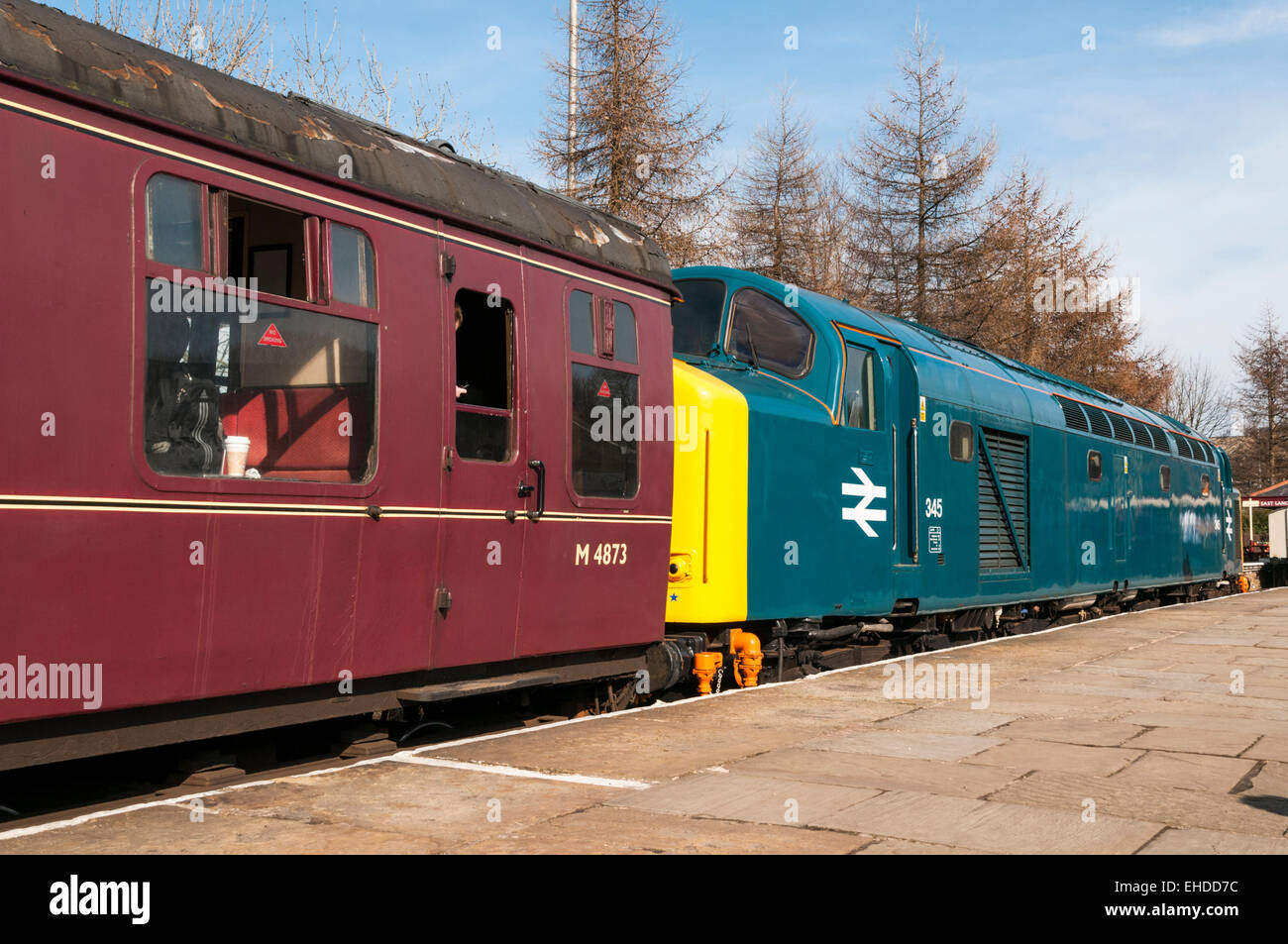 Class 40 loco in BR Blue colour scheme at the front of a passenger ...