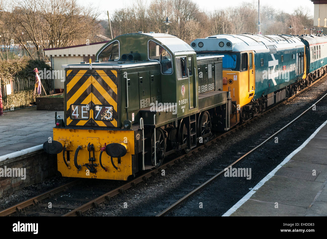 Class 14 with a Class 50 loco at the rear of a passenger train on the ...