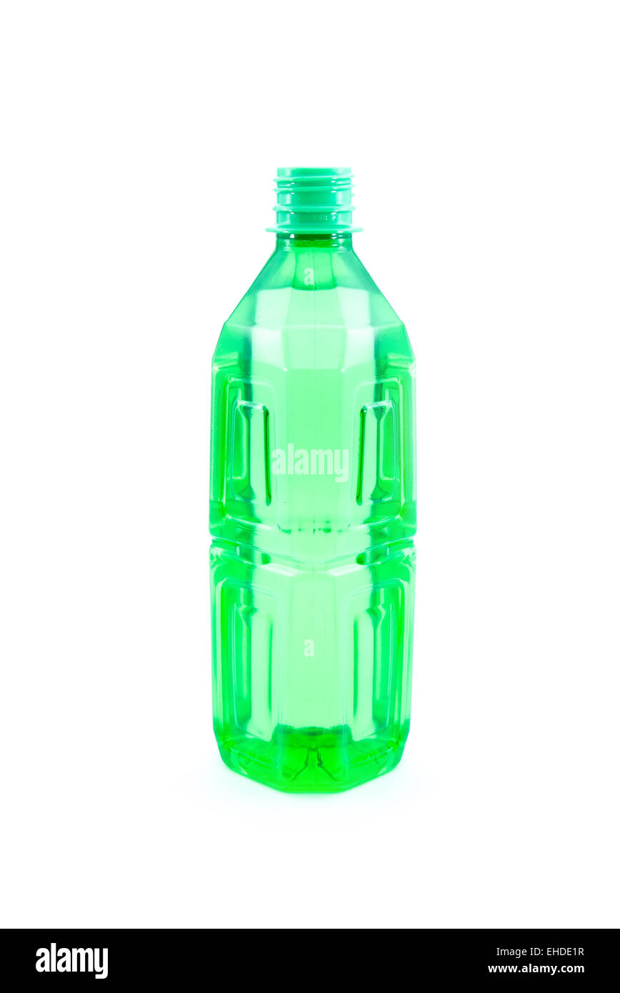 green transparent bottle isolated on white background Stock Photo - Alamy